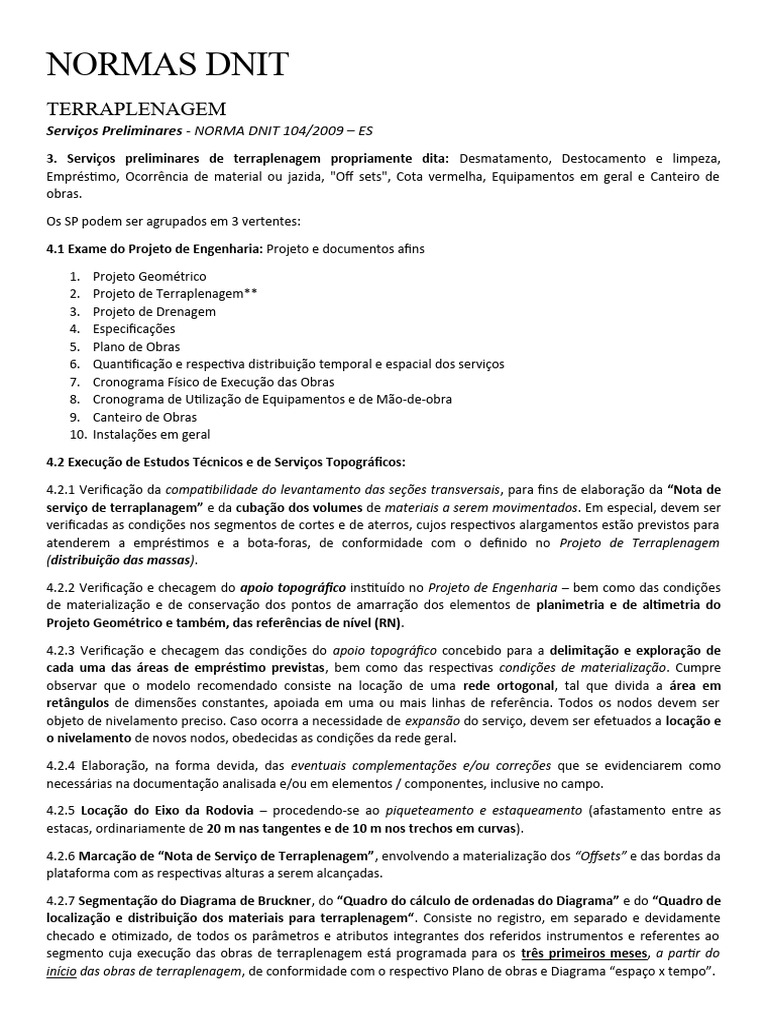 Normas de Terraplenagem DNIT 104/2009 | PDF | Tráfego | Empréstimos