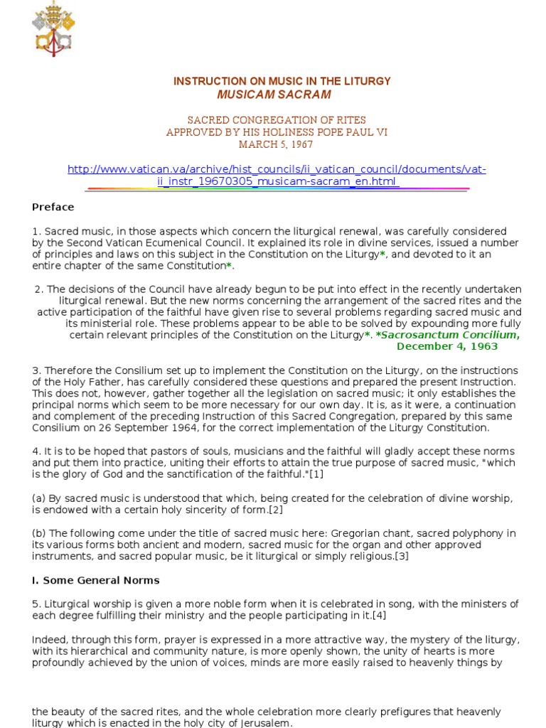 Musicam Sacram and Compiled Information On Sacred Music | Download Free ...