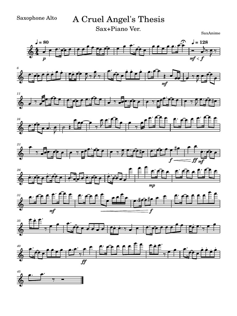 A Cruel Angel's Thesis Saxophone | Download Free PDF | Saxophone ...