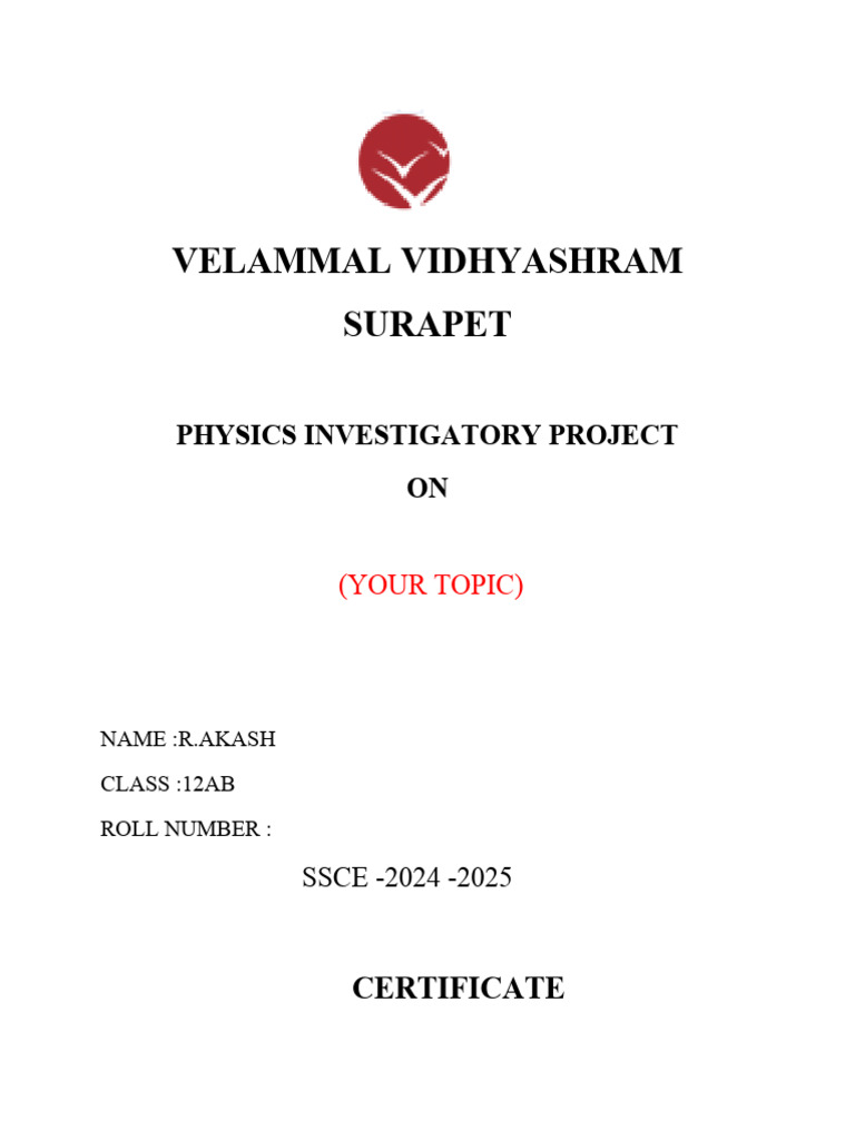 Class 12 Physics Project Cover Page | PDF