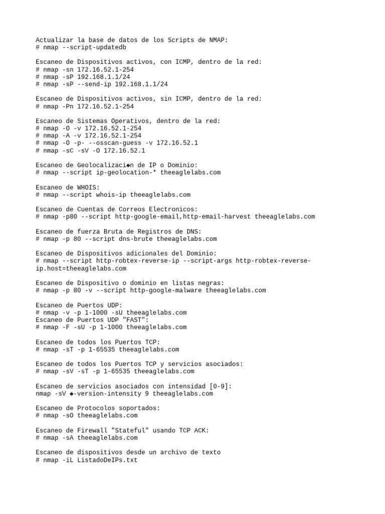 Guía Completa de Comandos NMAP | PDF | Protocolo de Control de Transmisión | Protocolos de ...