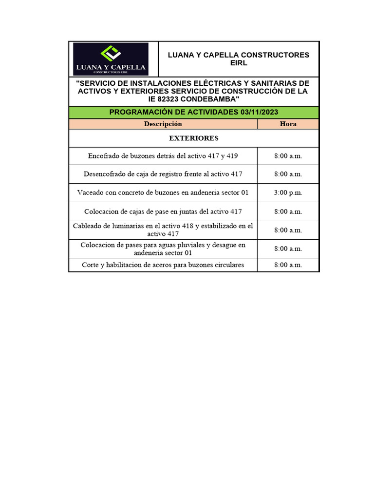 Programación Diaria 03 de Noviembre | PDF