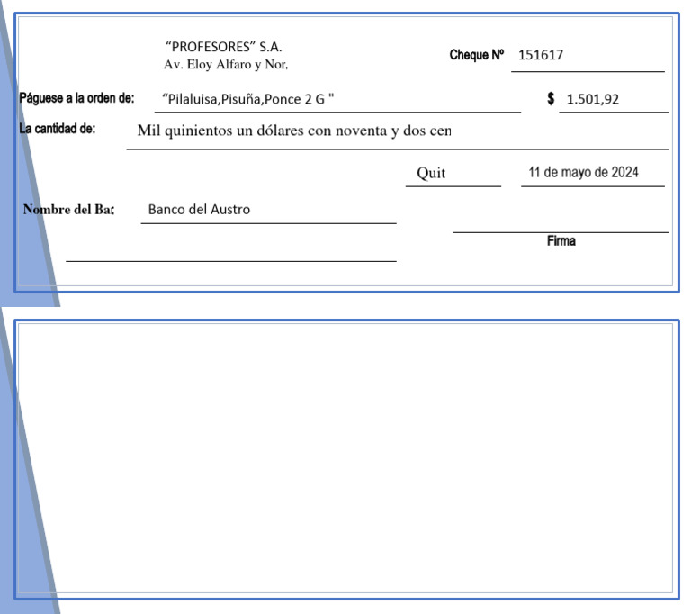 Formato de Cheque Para Llenar en Word | PDF