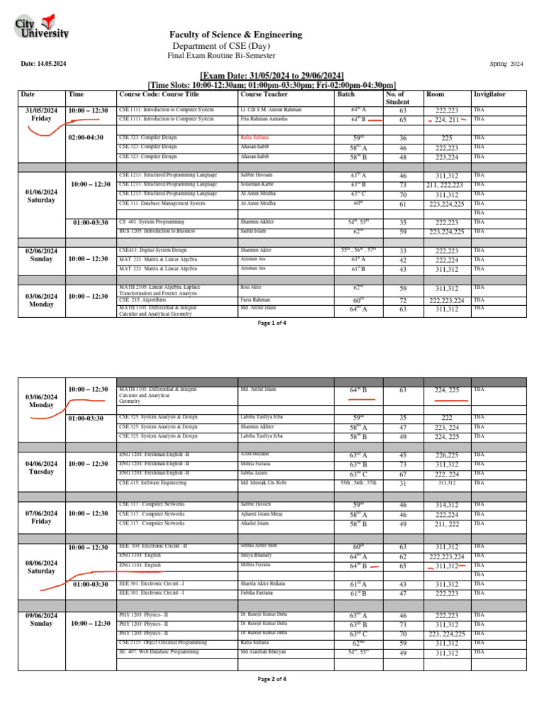Published Final Exam Routine Day Spring 2024 | PDF | Mathematical ...