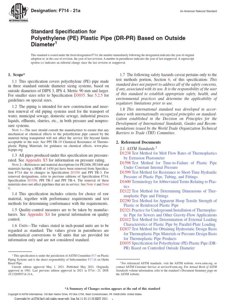 Astm F714 2021 | Download Free PDF | Pipe (Fluid Conveyance) | Fracture