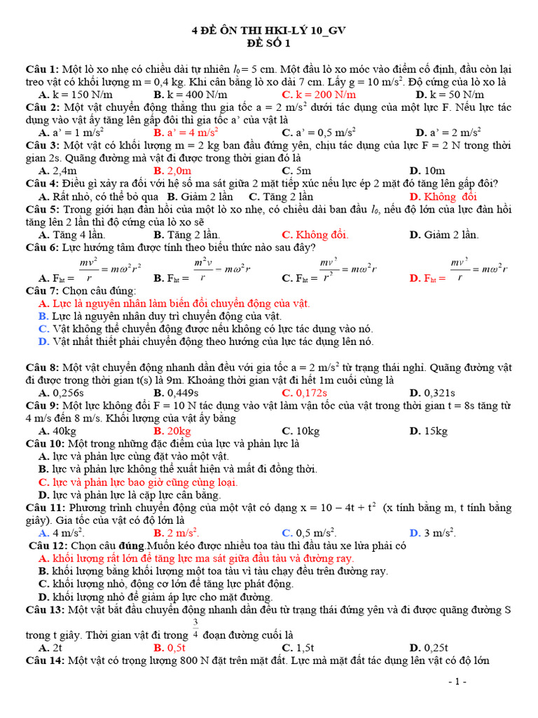 Ly 10 - de On Thi Hki-Gv | PDF