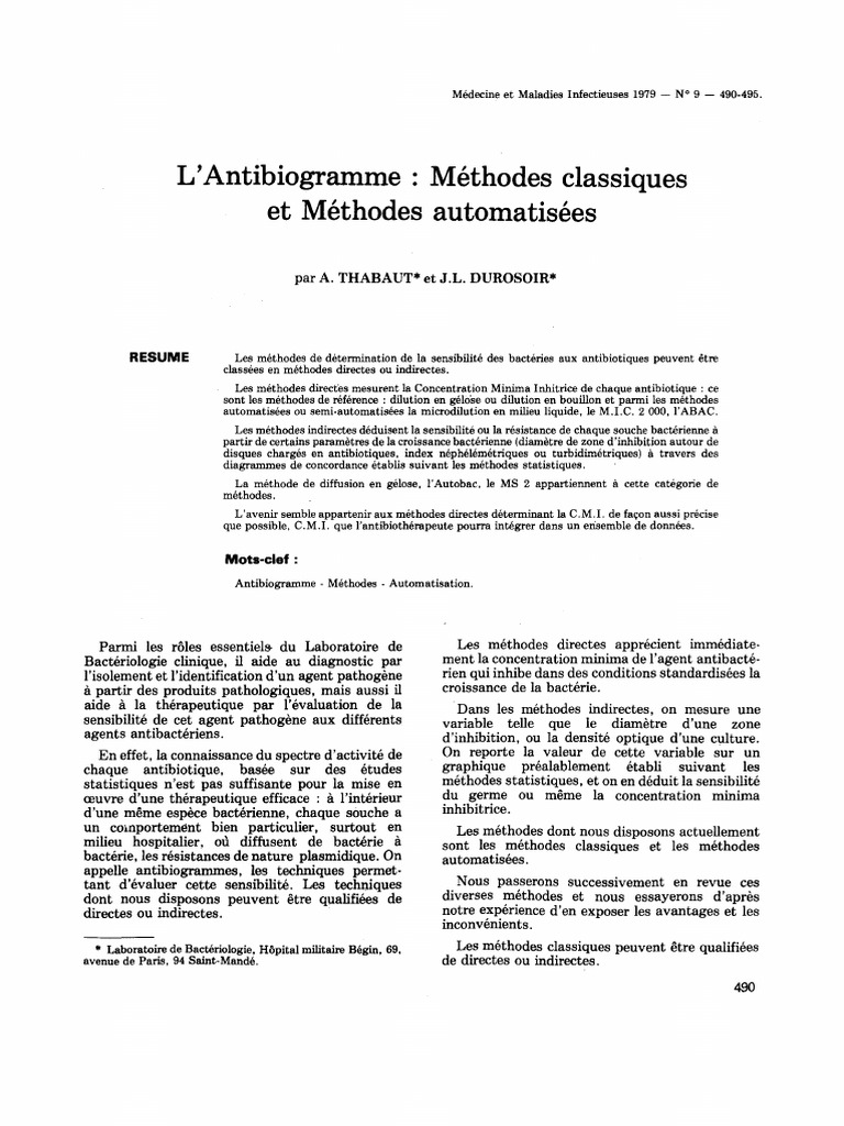 Antibiogramme : Méthodes classiques et automatiques | PDF ...