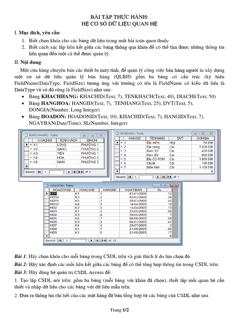 Baitap - He CSDL QH - Lop 12 | PDF