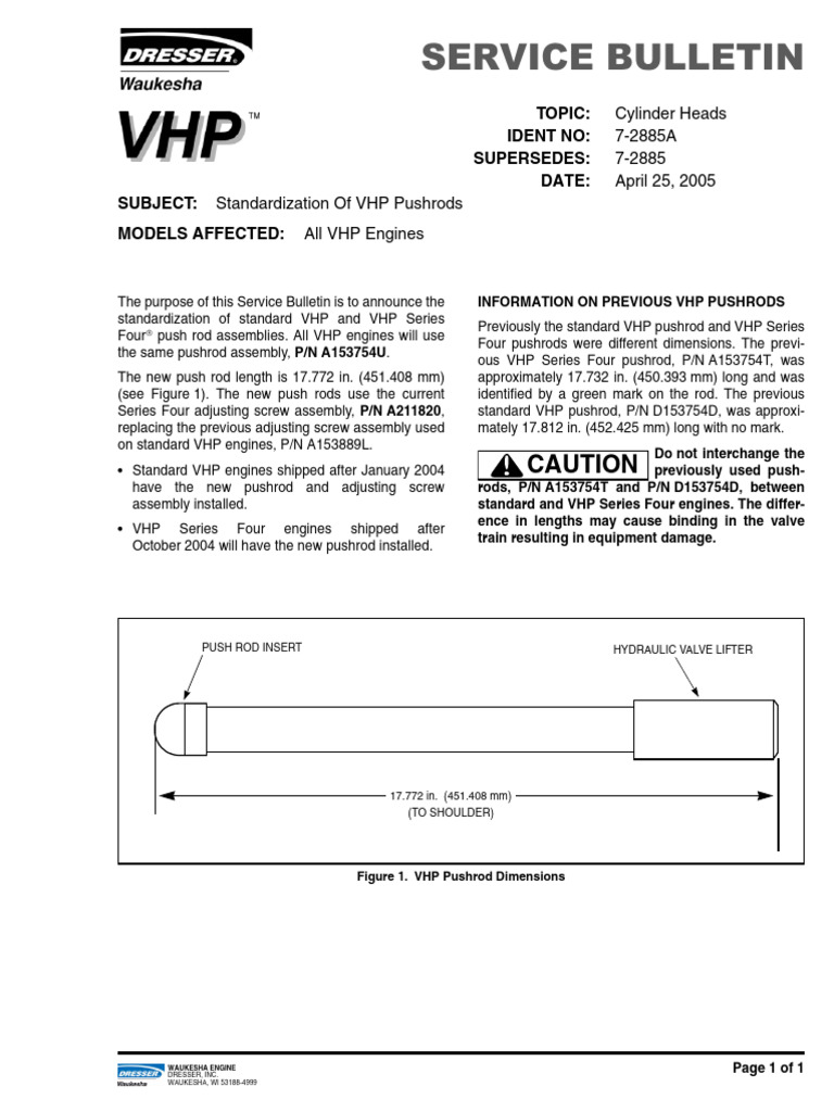 Boledtin Waukesha de Lifte Ro Varilla 07-2885A | PDF | Engine ...