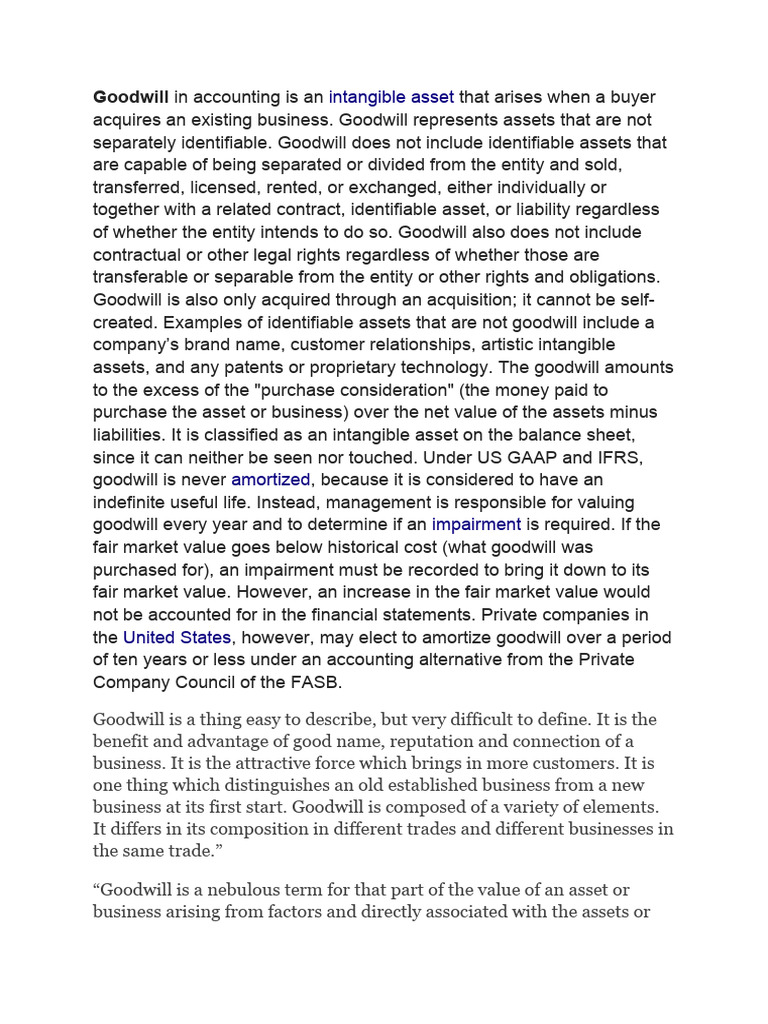 Goodwill Notes | Download Free PDF | Goodwill (Accounting) | Accounting