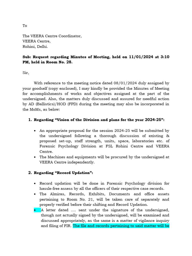 Minutes of Meeting. VC | PDF