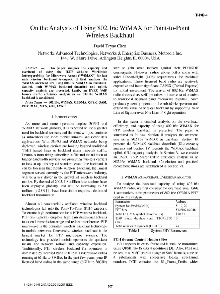 The Analysis of Using 802 16E Wimax For Point-To-Point Wireless Backhaul | PDF | Wi Max | Wireless