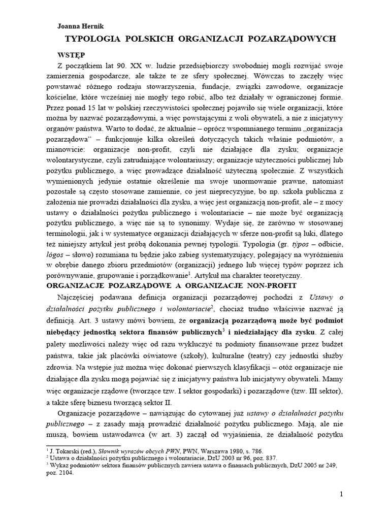 Typologia Polskich Organizacji Pozarzdowych | PDF