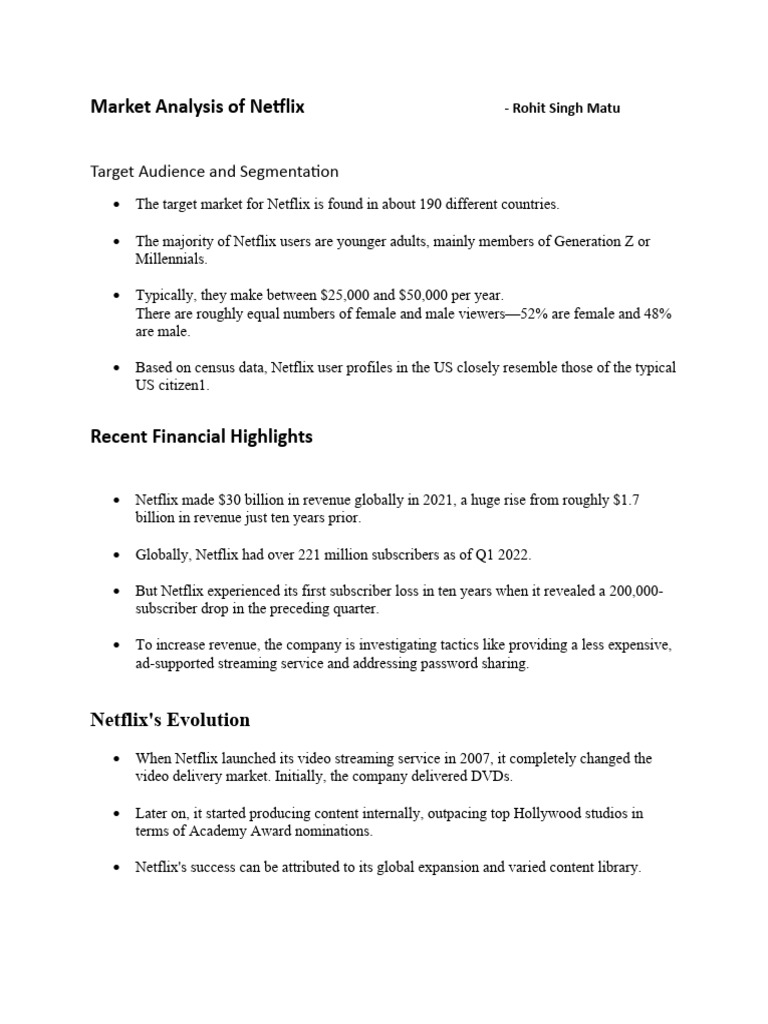 Market Analysis of Netflix | PDF | Netflix | Valuation (Finance)
