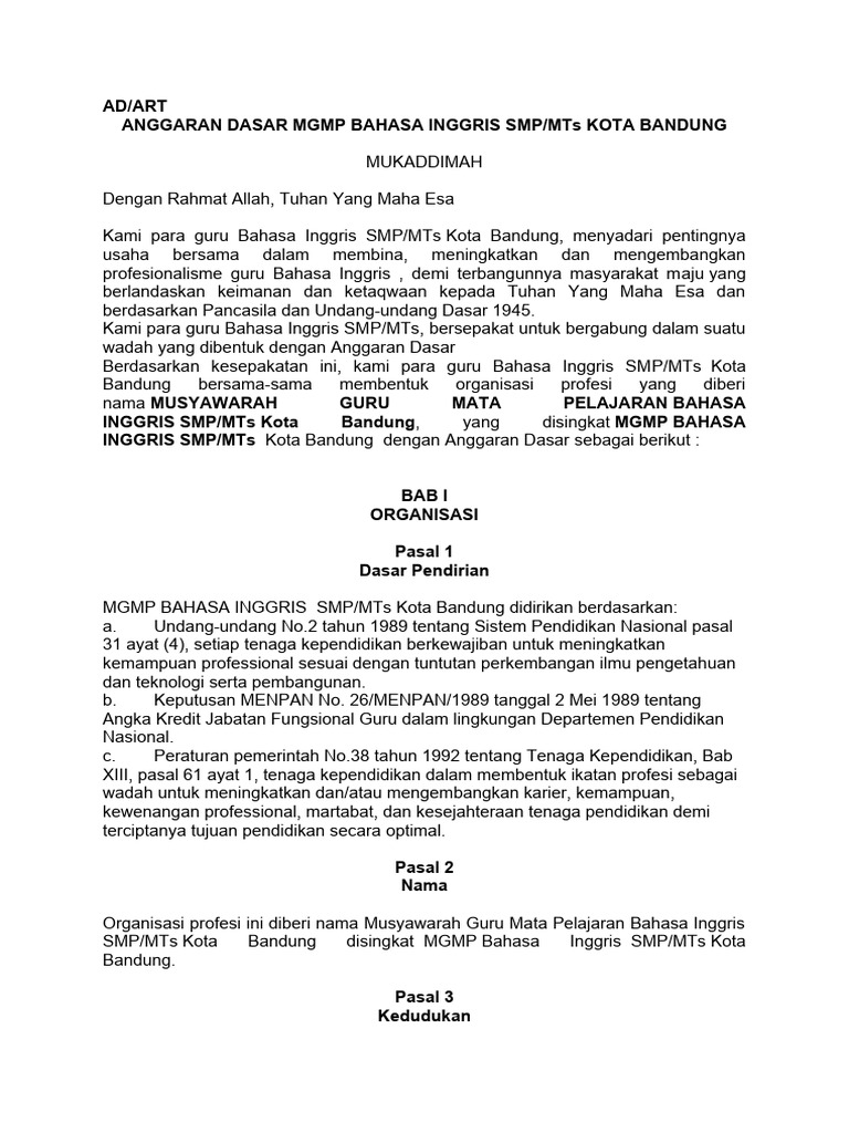 Contoh Ad Art | PDF | Pengelolaan Keuangan & Uang