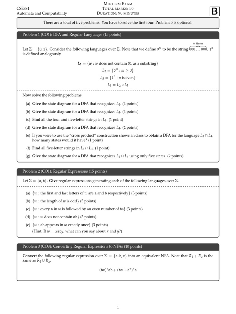 CSE331 Midterm Set 2 Summer 2023 | PDF | Models Of Computation | Theoretical Computer Science