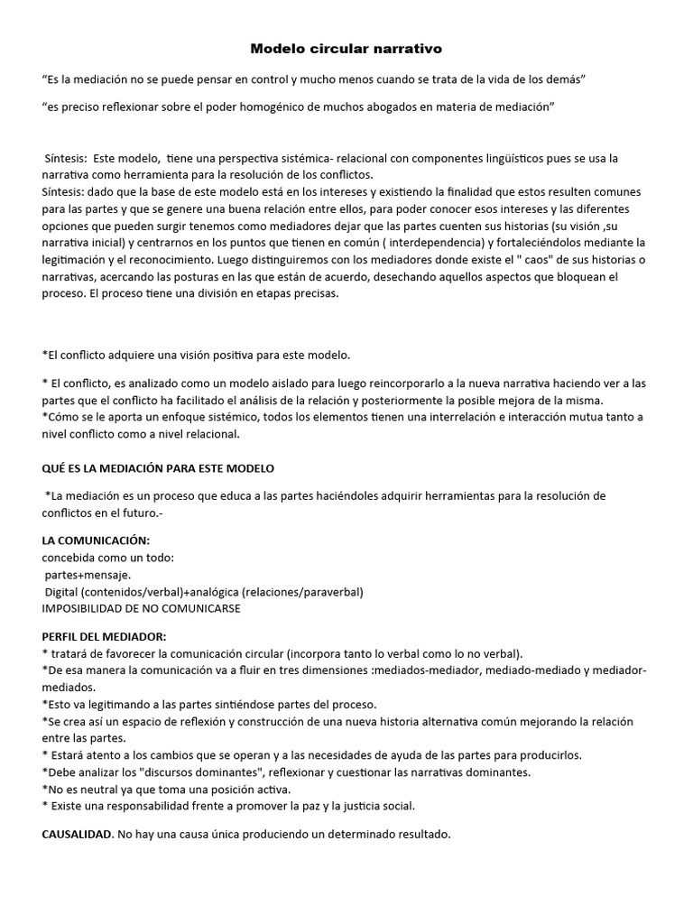 Modelo Circular Narrativo en Mediación | PDF | Mediación | Comunicación