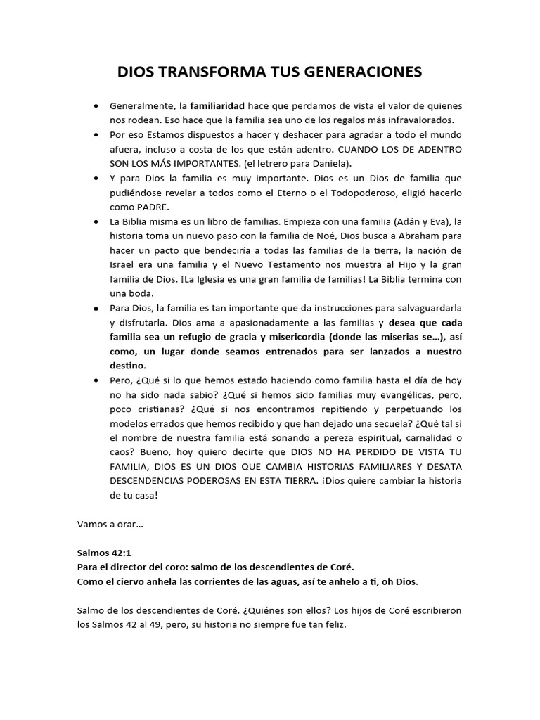 DIOS TRANSFORMA TUS GENERACIONES | Descargar gratis PDF | David ...
