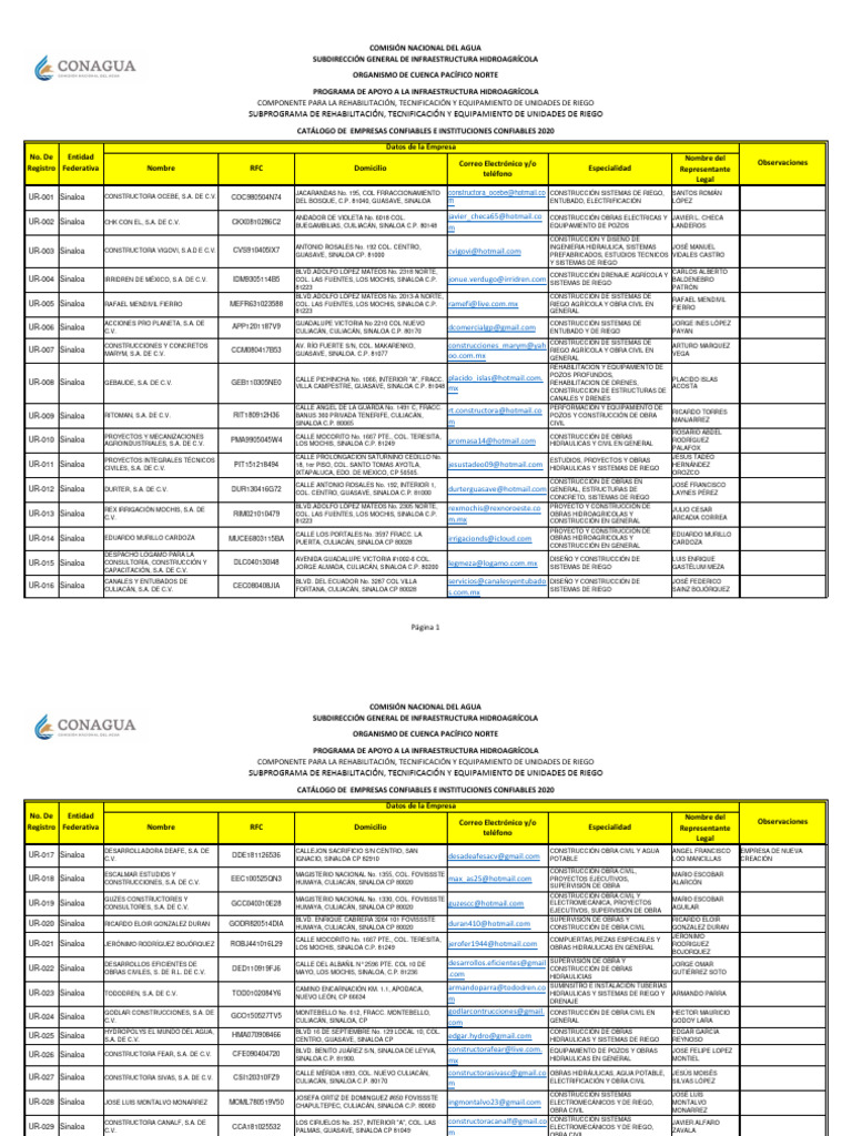 Cat Logo Empresas RTEUR Sinaloa | PDF | Ingeniero civil | Ingeniería