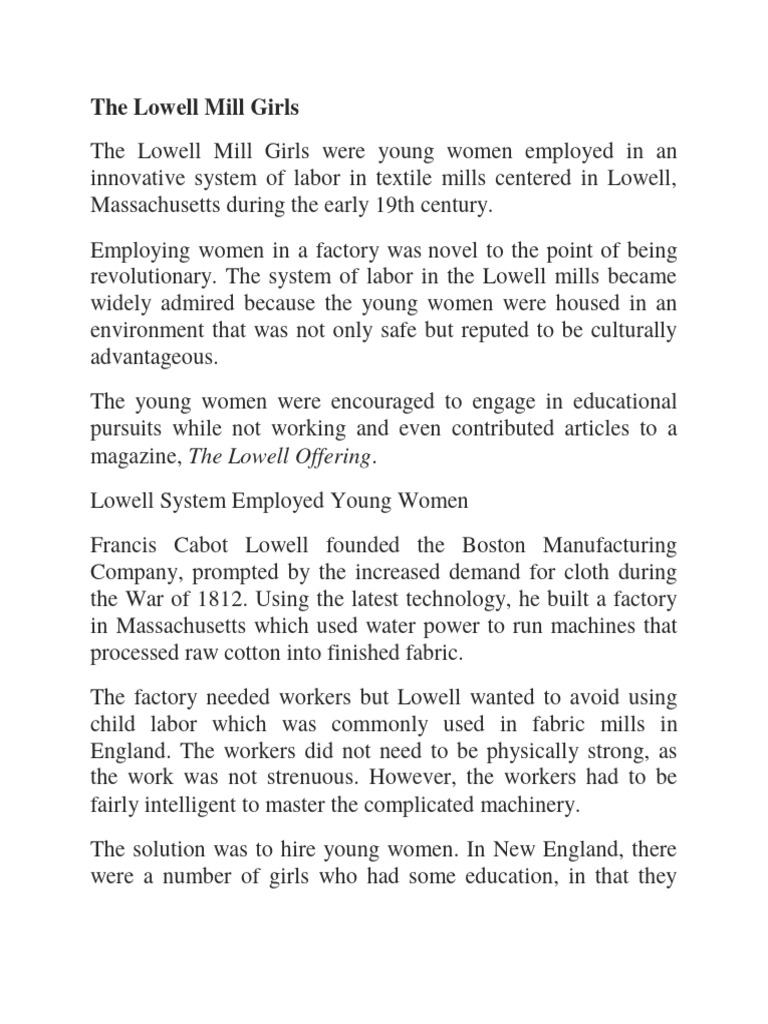 The Lowell Mill Girls | PDF | Textile Manufacturing | Economies