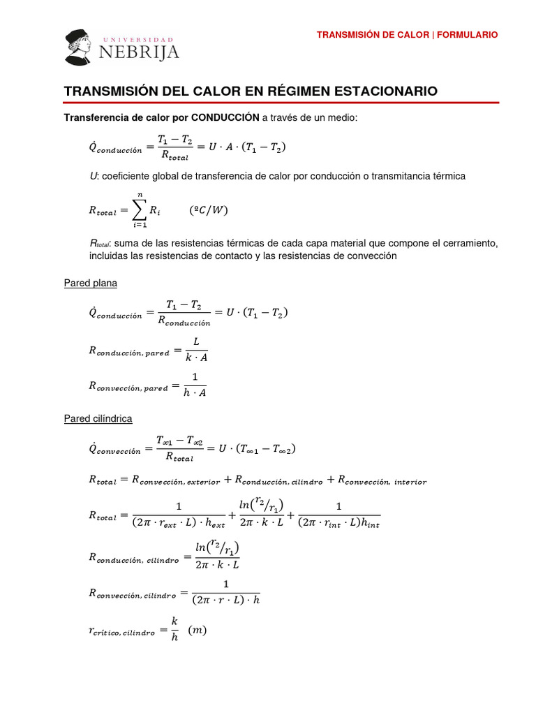 Formulario_Transmisión de calor(2) | Descargar gratis PDF | Conduccion termica | Transferencia ...