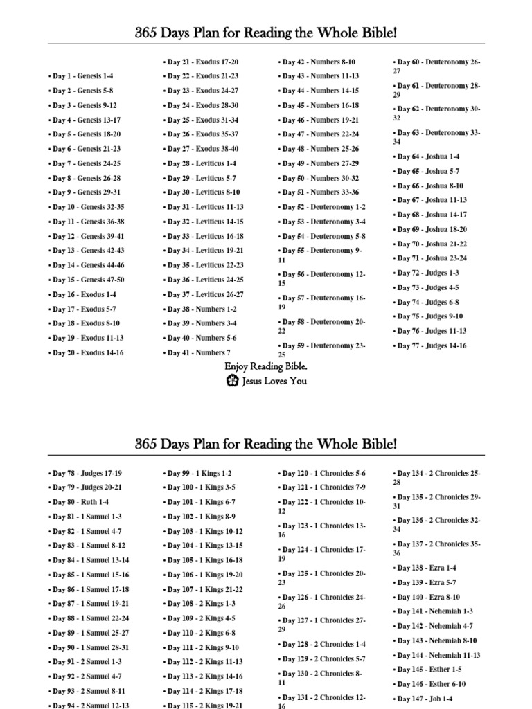 356 DAYS PLAN OF READING THE WHOLE BIBLE | PDF | Book Of Numbers ...