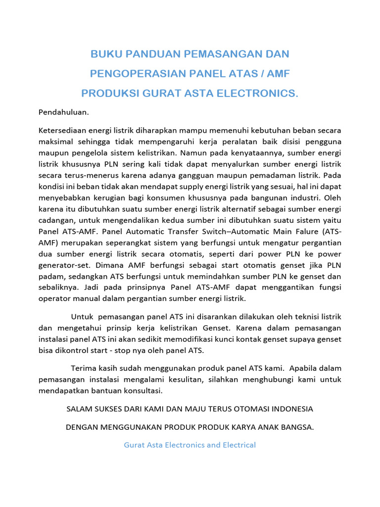 Buku Panduan Pemasangan Panel Ats | PDF