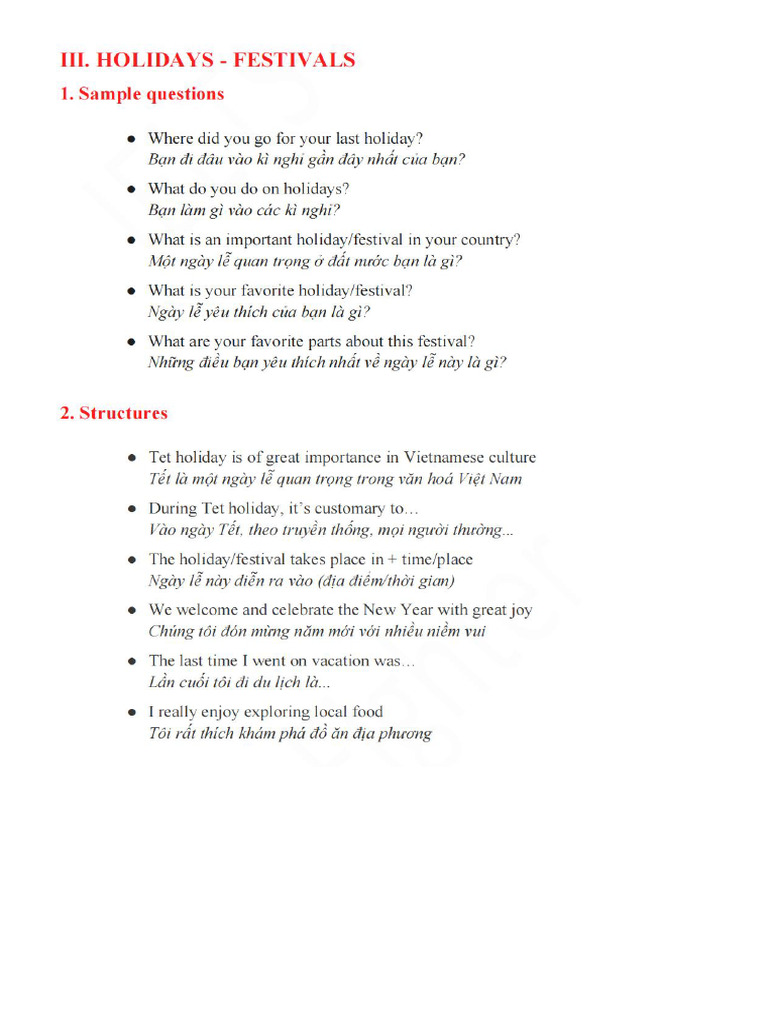 Speaking - Holidays | PDF