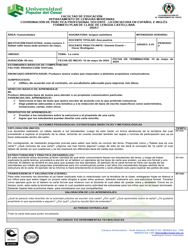 LA CARTA (1) | Descargar gratis PDF | Maestros | Enseñando