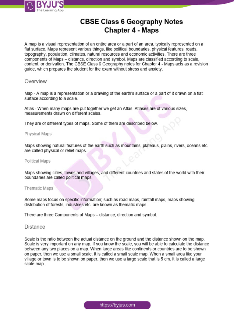 CBSE Class 6 Geography Notes Chapter 4 Maps | PDF | Map | Geography