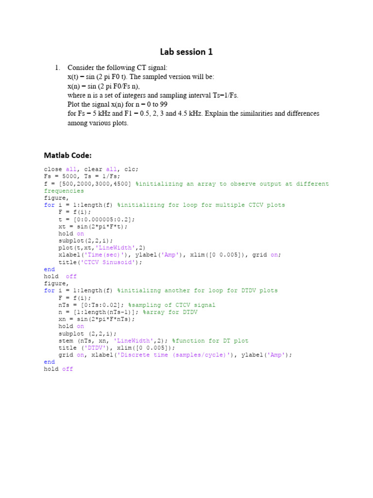 Lab1 | PDF | Sampling (Signal Processing) | Computer Engineering