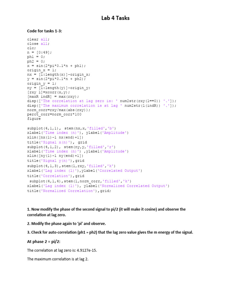 DSP correlation on matlab | PDF | Phase (Waves) | Signal Processing