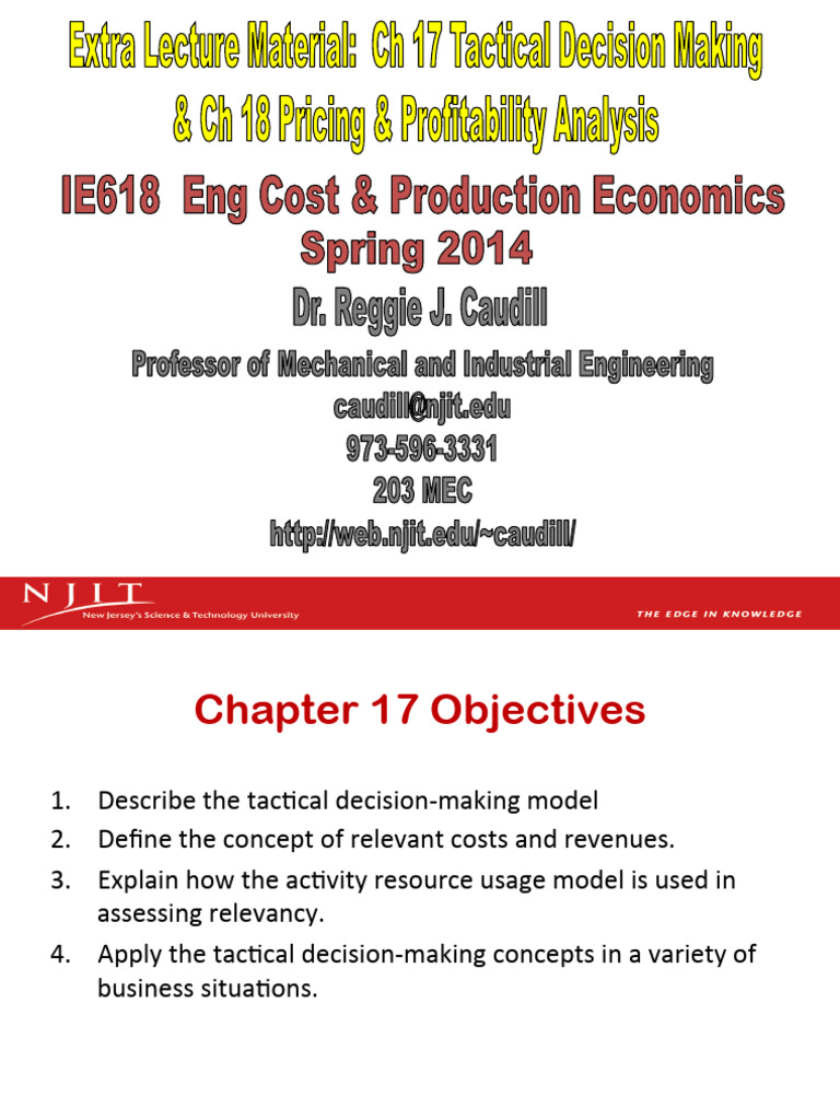 Ex Lecture-Tactical Decision Making & Pricing Analysis | PDF | Demand ...