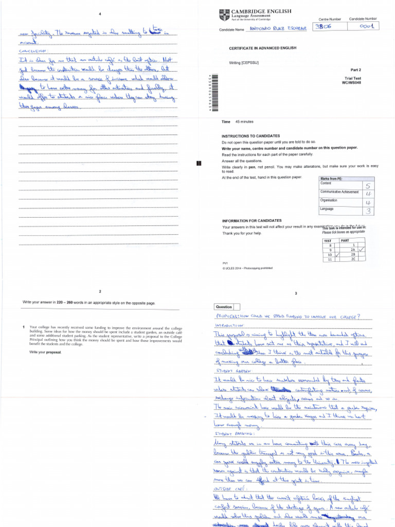 Cambridge English Advanced Sample Paper 3 Writing Sample Answer Part2a Antonio Escobar | PDF