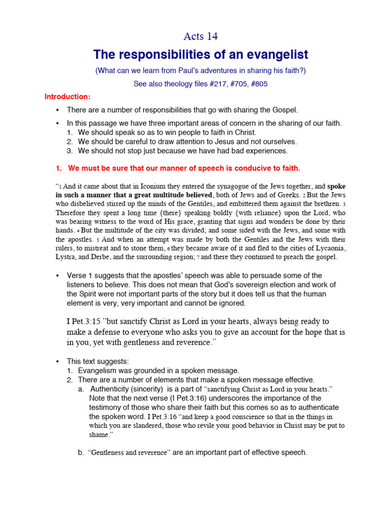 31 ACTS 14 the Responsibility of the Evangelist | PDF | Paul The ...