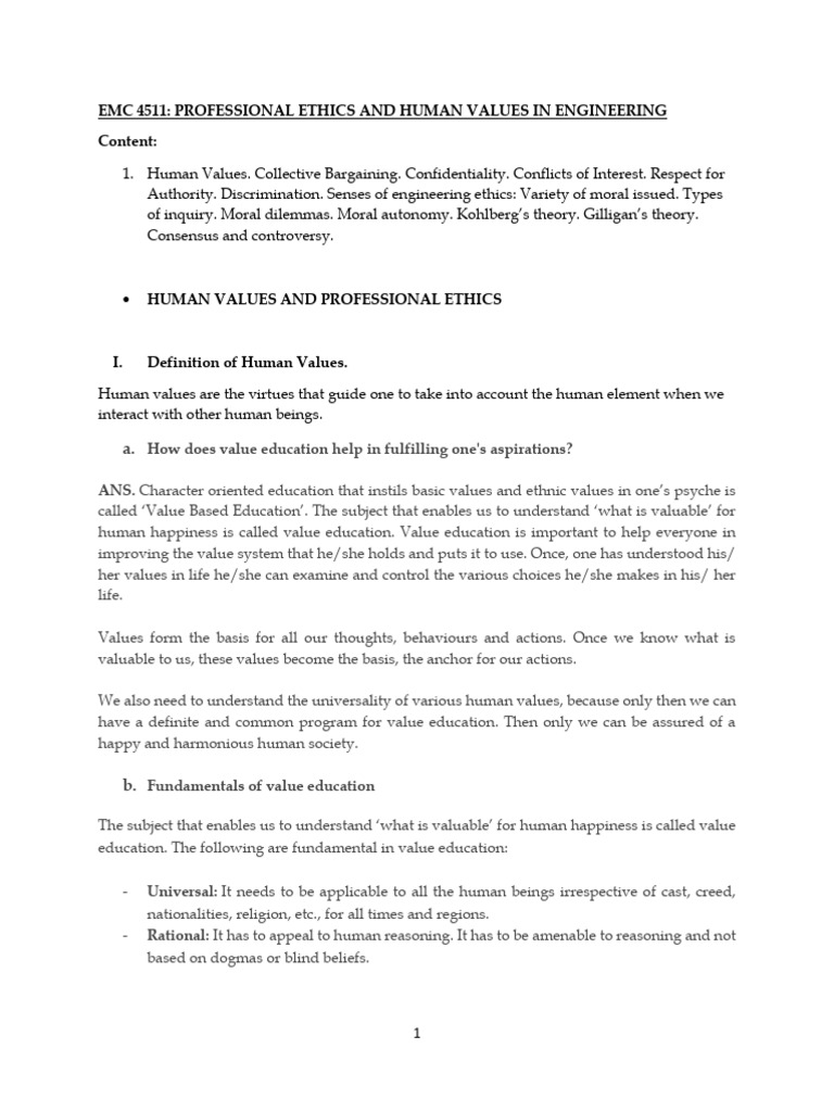 Human Values Ethical Practises in Engineering | PDF | Morality | Social Psychology