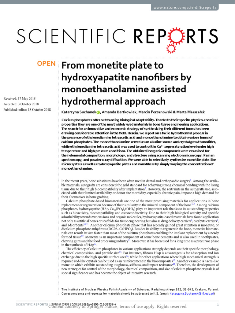 From Monetite Plate To Hydroxyapatite Nanofibers B | PDF | Solubility ...