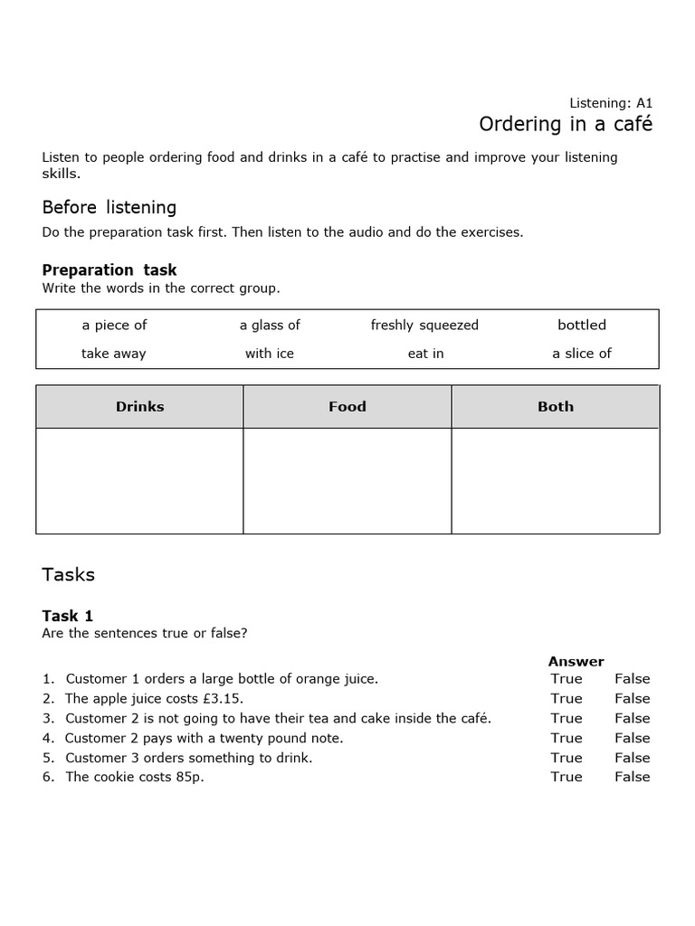 Café Ordering Listening Practice | PDF | Drink | Coffeehouse