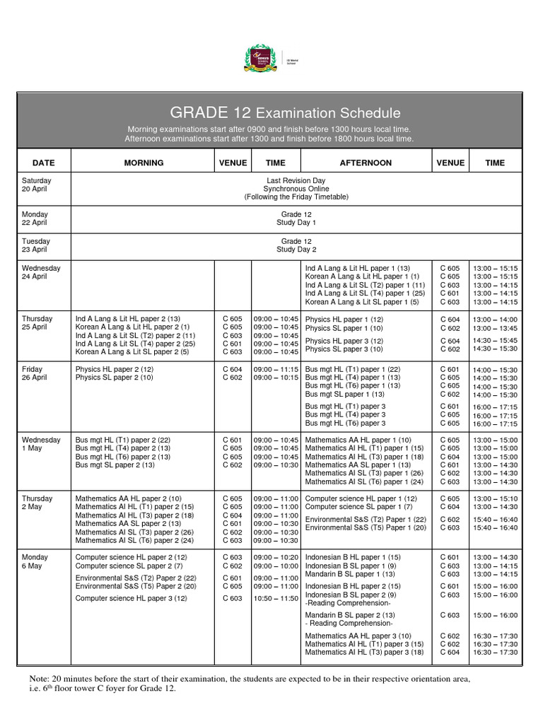 Exam 2024 Final Grade12 Schedule | PDF | Teaching Methods & Materials ...