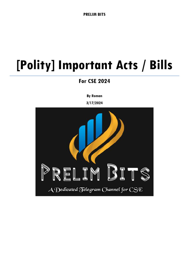 (Polity) Important Acts & Bills | PDF | Birth Certificate | Justice