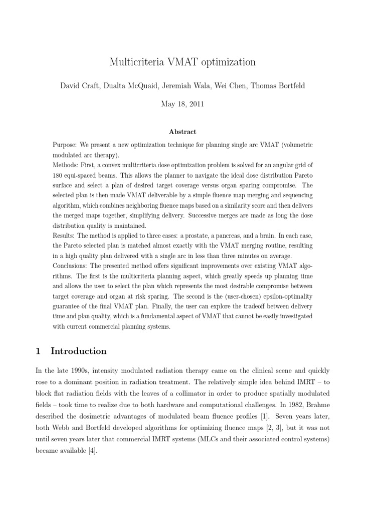Multicriteria VMAT Optimization | PDF | Radiation Therapy | Mathematical Optimization