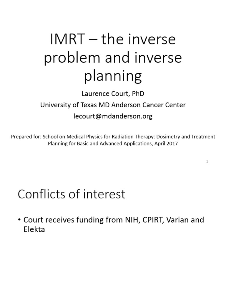 IMRT – the inverse problem and inverse planning | PDF | Radiation Therapy | Mathematical ...