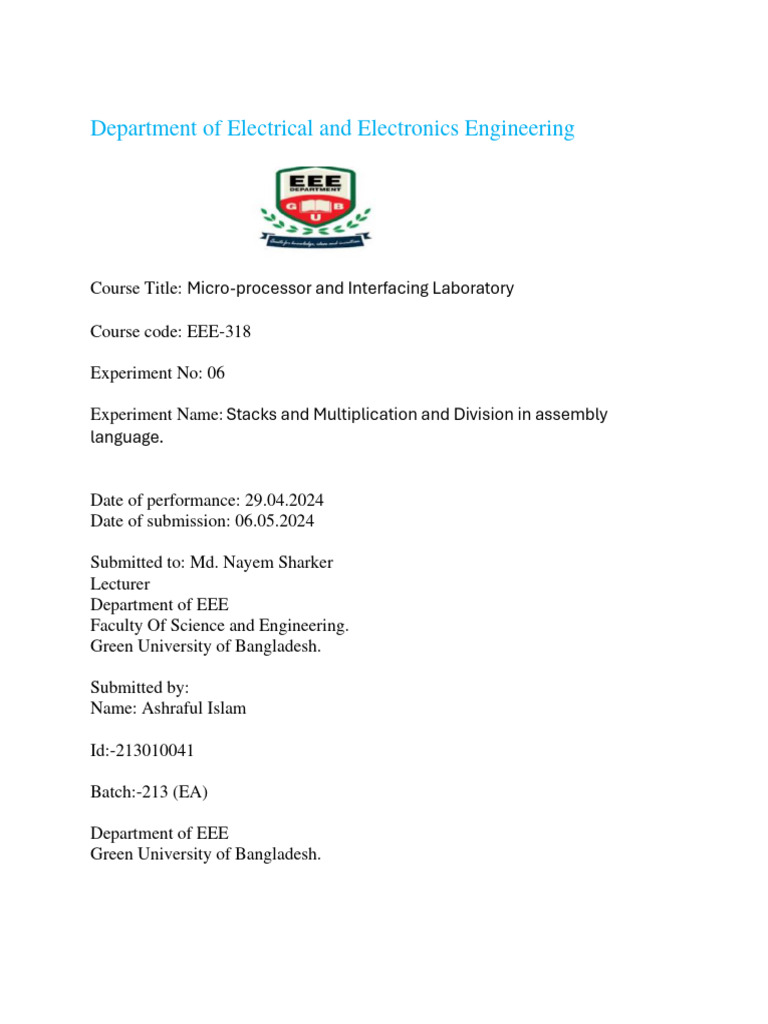 Department of Electrical and Electronics Engineering | PDF
