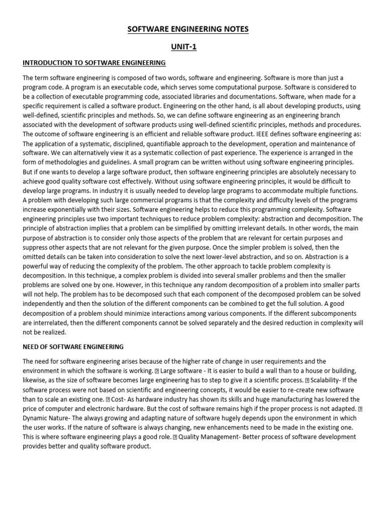 Software Engineering Notes Unit-1 | PDF | Software Development Process ...