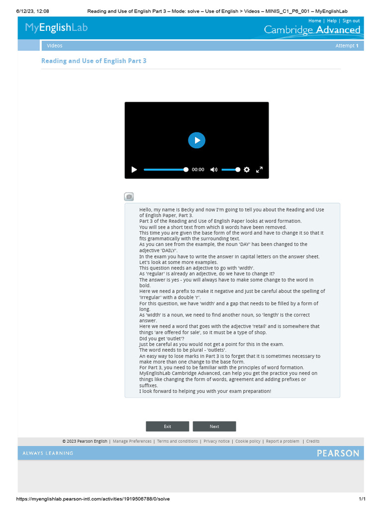 Reading and Use of English Part 3 – Mode_ solve – Use of English _ Videos – MINIS_C1_P6_001 ...
