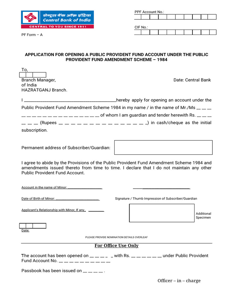 Central Bank PPF Account Application Form | PDF | Personal Finance