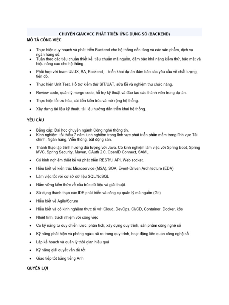 JD - Backend Engineer Java - Bank | PDF