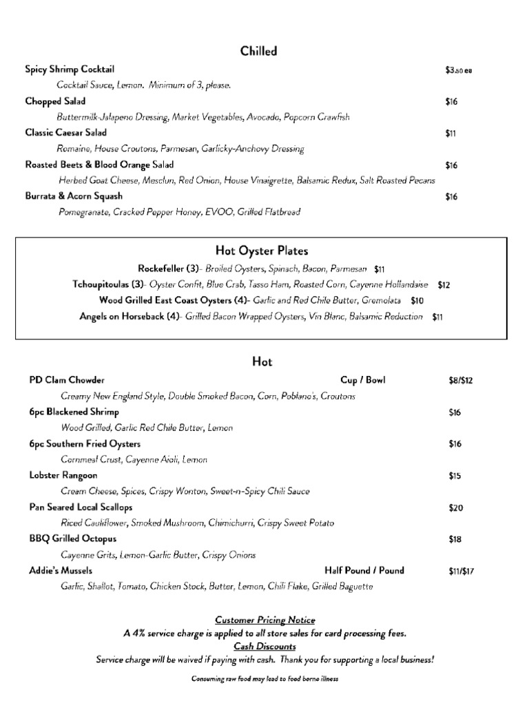 Pearl Dive Dinner Menu 2024 | PDF