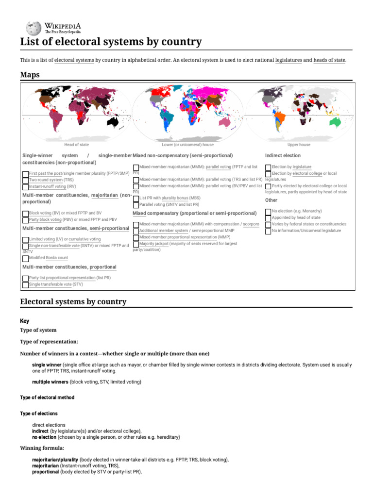 List of Electoral Systems by Country - Wikipedia | PDF | Electoral ...