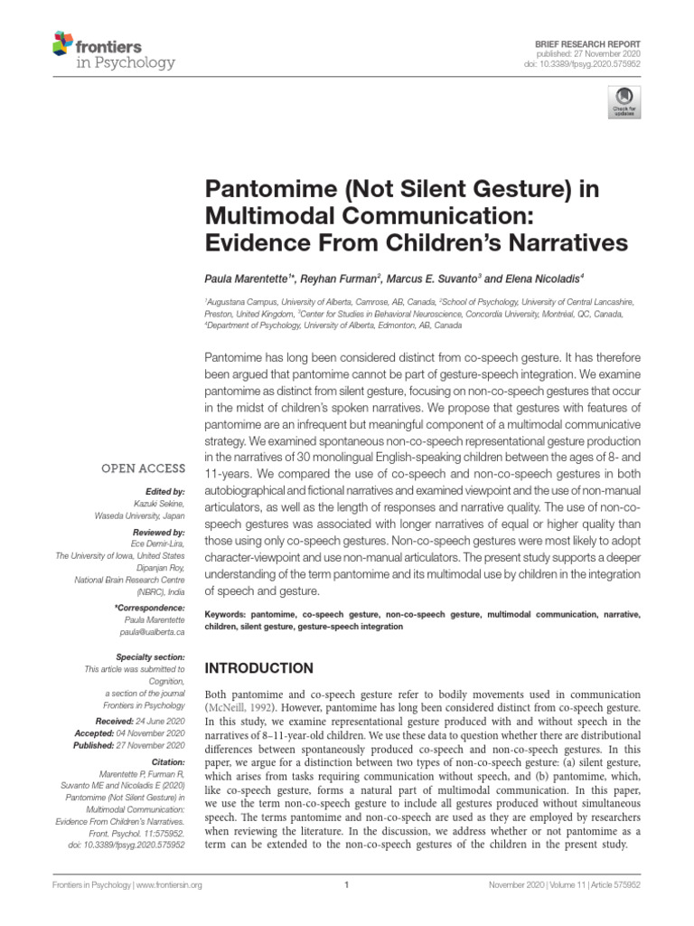 Pantomime (Not Silent Gesture) in Multimodal Communicatio Evidence From ...